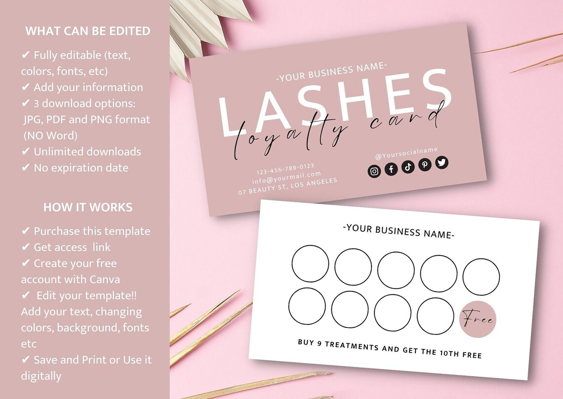 Lashes Loyalty Card Template, Printable Lash Tech Loyalty Card, Beauty ...
