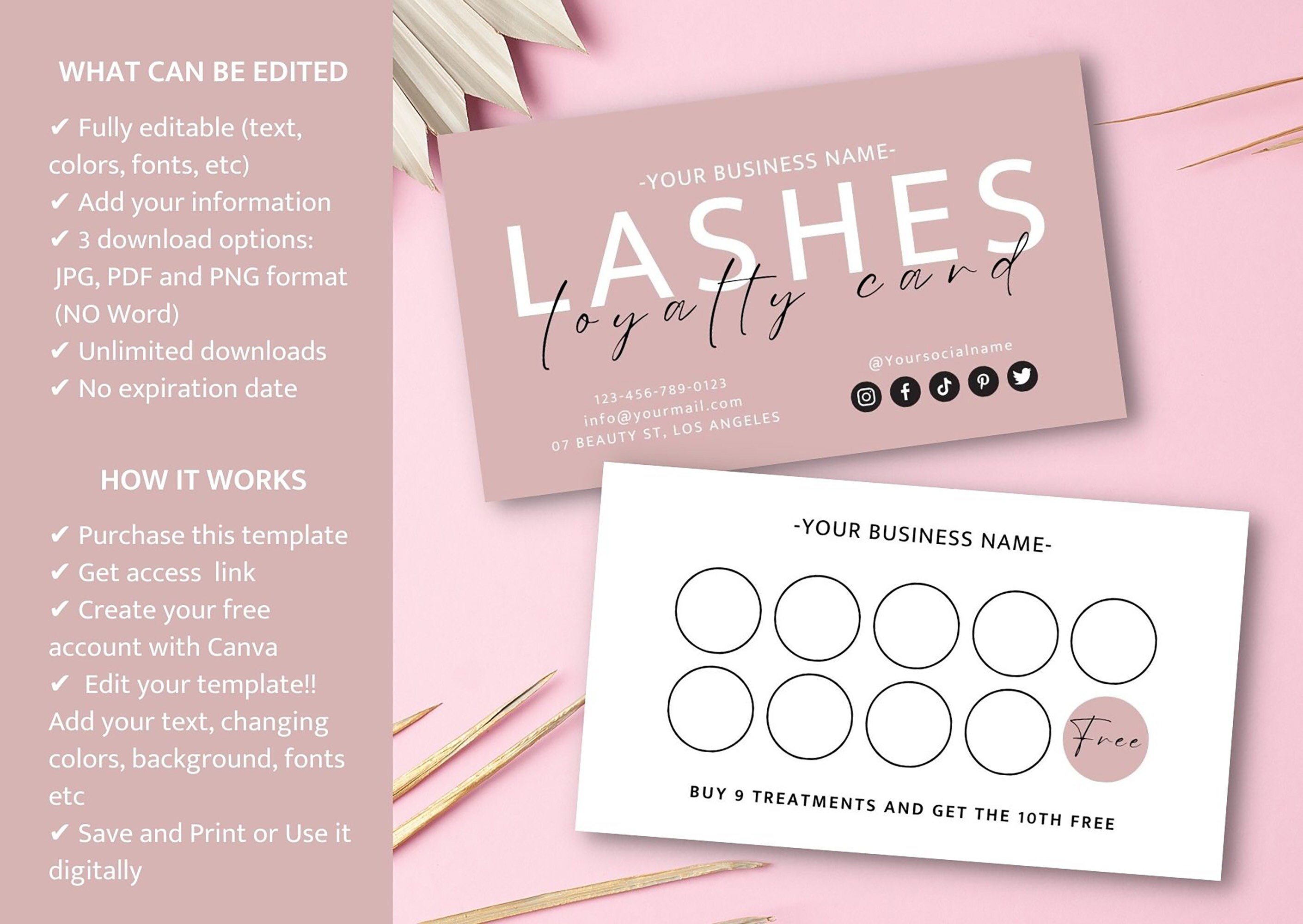 Lashes Loyalty Card Template, Printable Lash Tech Loyalty Card, Beauty ...