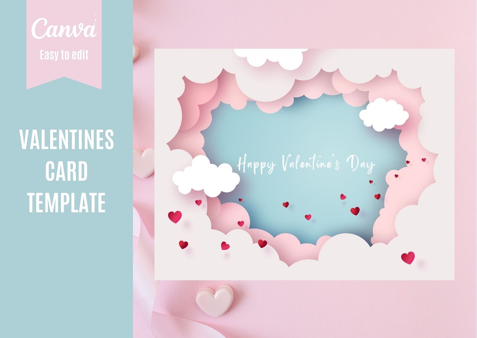 Valentines Card Printable Canva Template Pink Clouds - Etsy