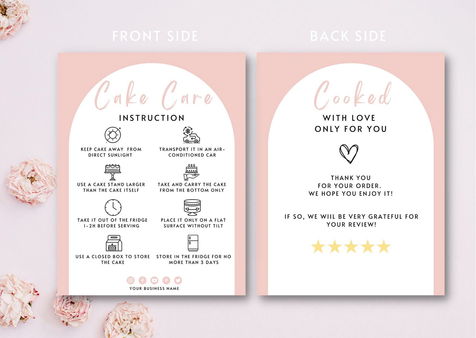 Cake Care Card Template, Canva Editable Cake Care Guide, Printable Pink ...