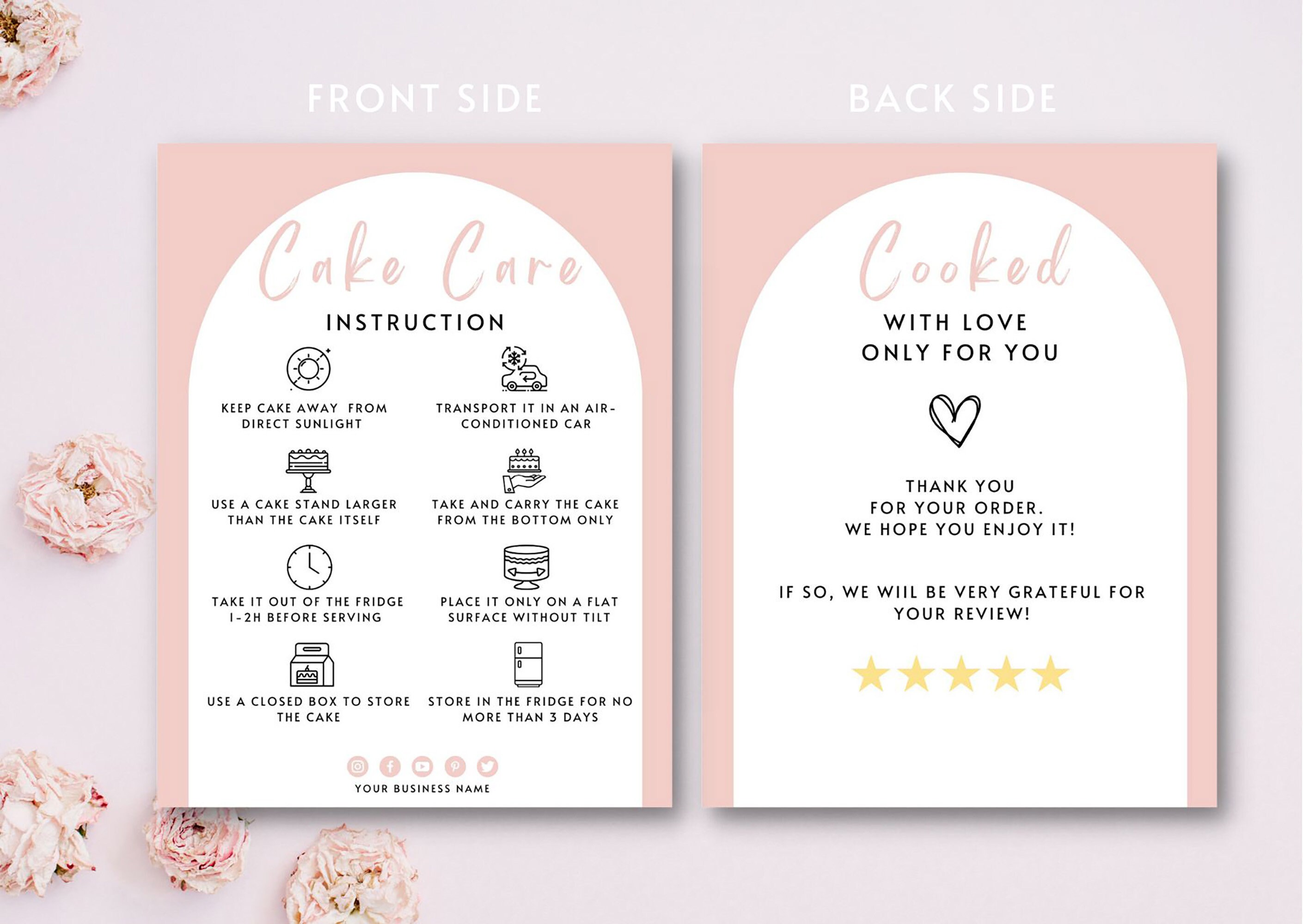 Cake Care Card Template, Canva Editable Cake Care Guide, Printable Pink ...