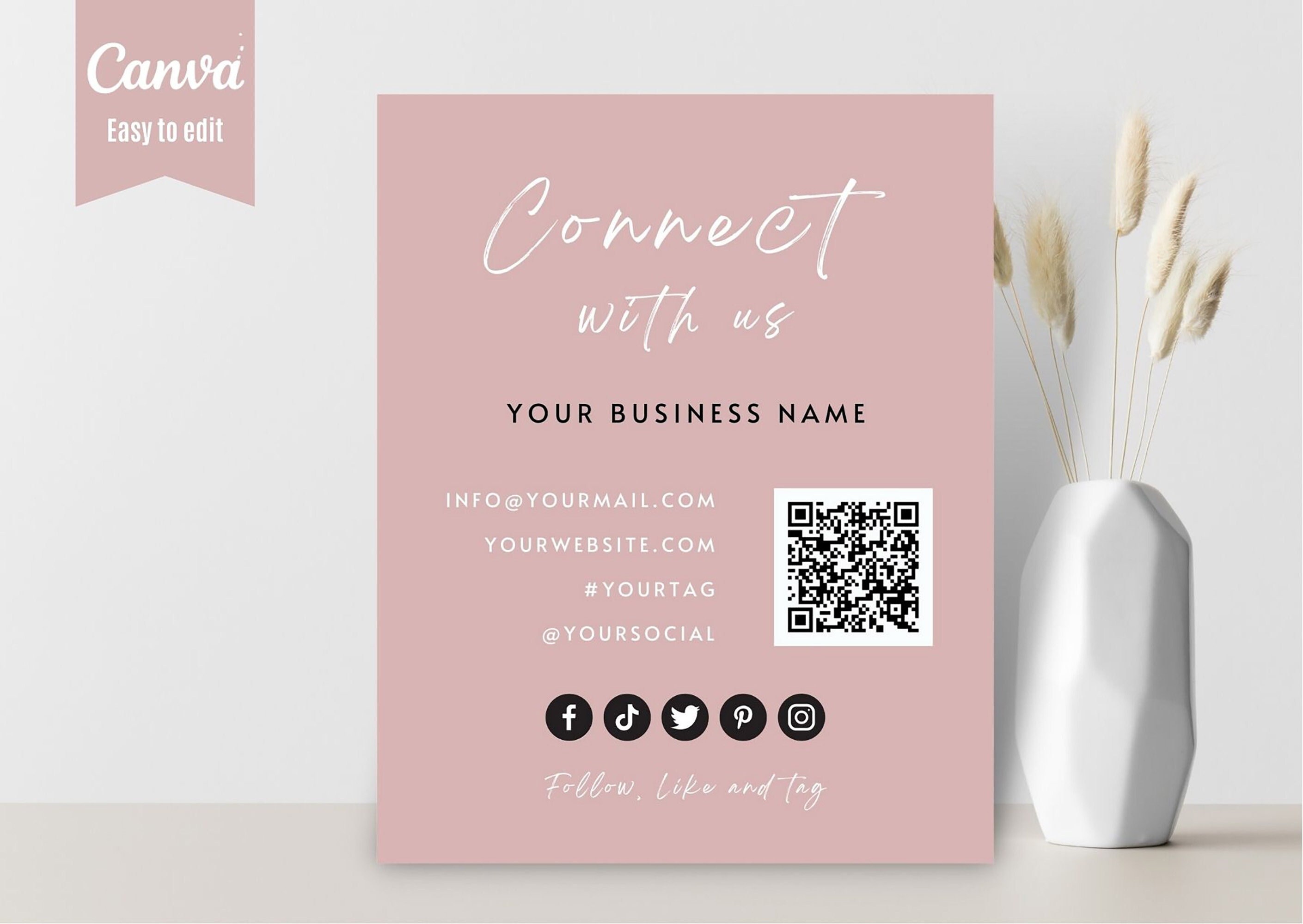 Boho Connect With Us Card, Social Media Sign, Follow Us on Social ...