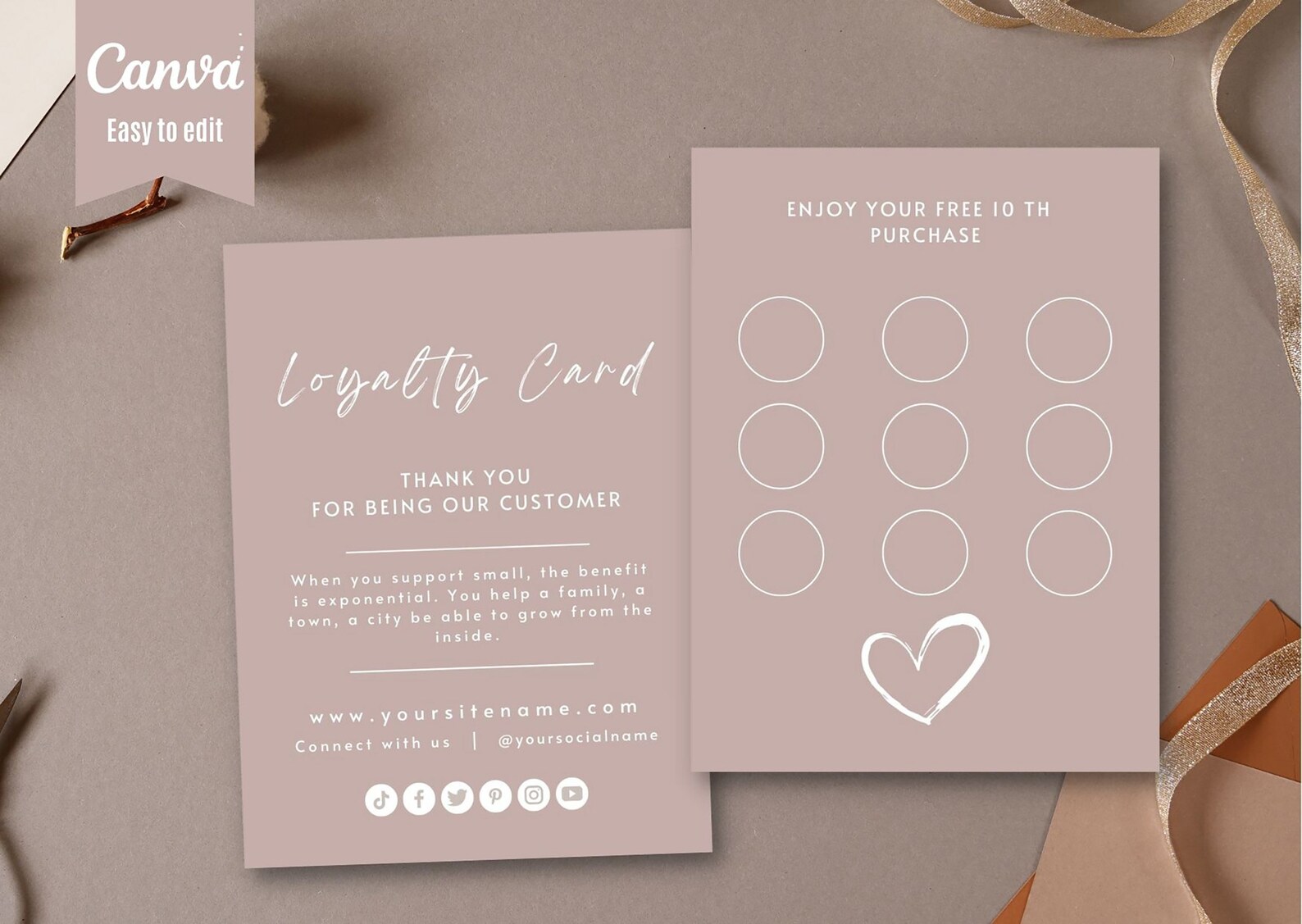 Boho Loyalty Card Template, Customer Loyalty Cards, DIY Editable ...