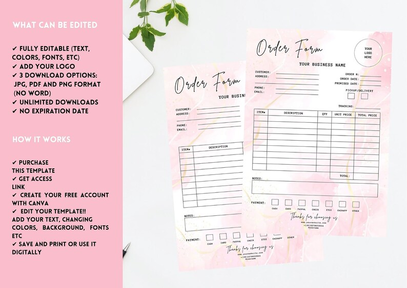 Craft Order Form Template, Editable Invoice Canva Template, Small ...