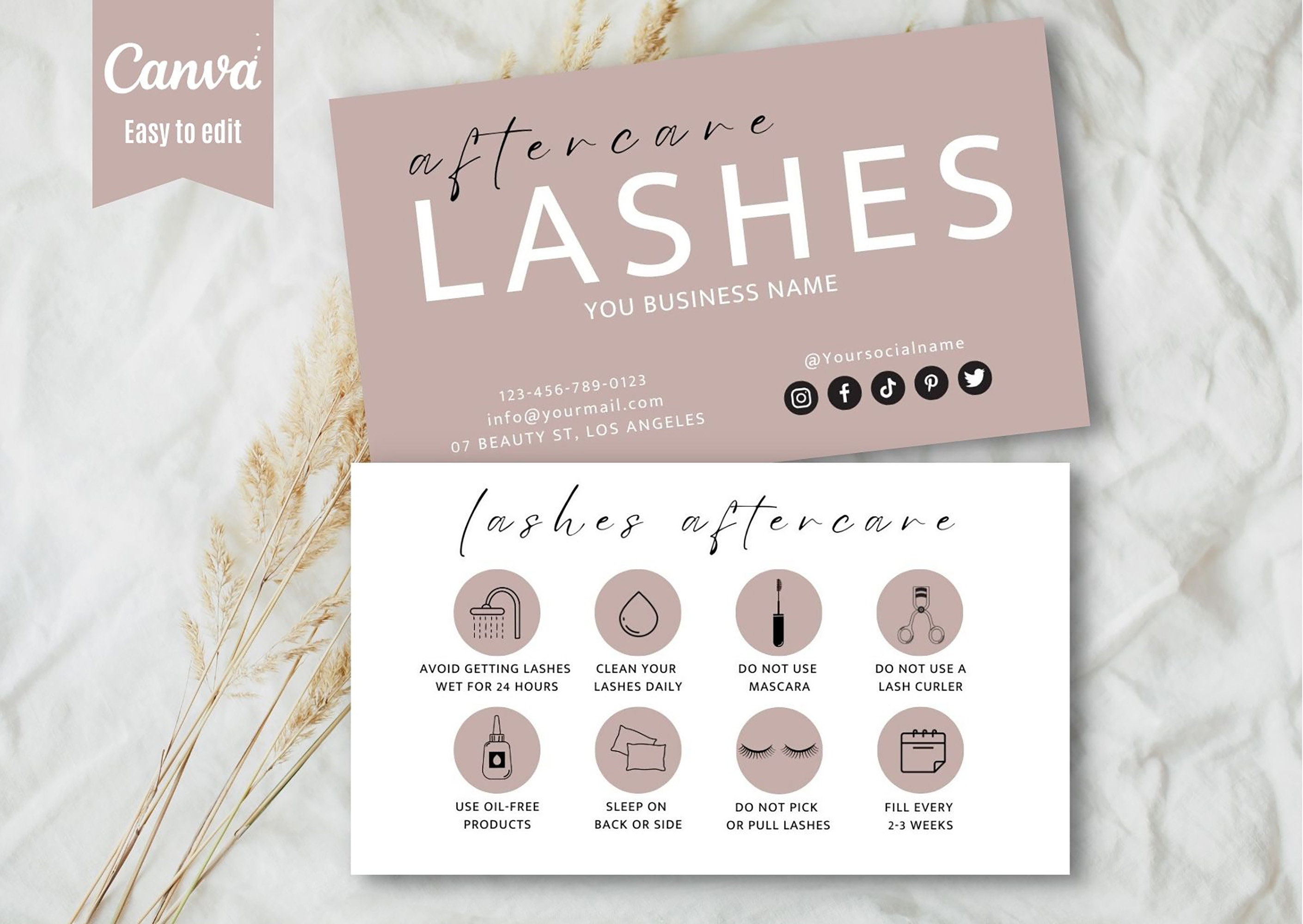 Boho Lash Aftercare Card Template, Lash Care Card, Lash Business Card ...