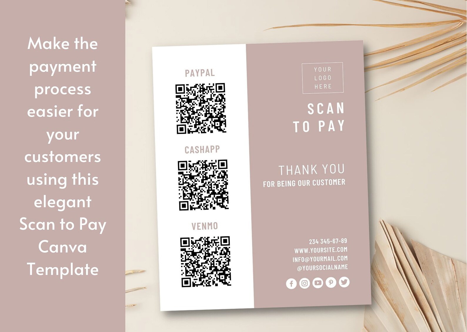 Scan to Pay Sign QR Code Canva Template, Printable Scan to Pay, Boho ...