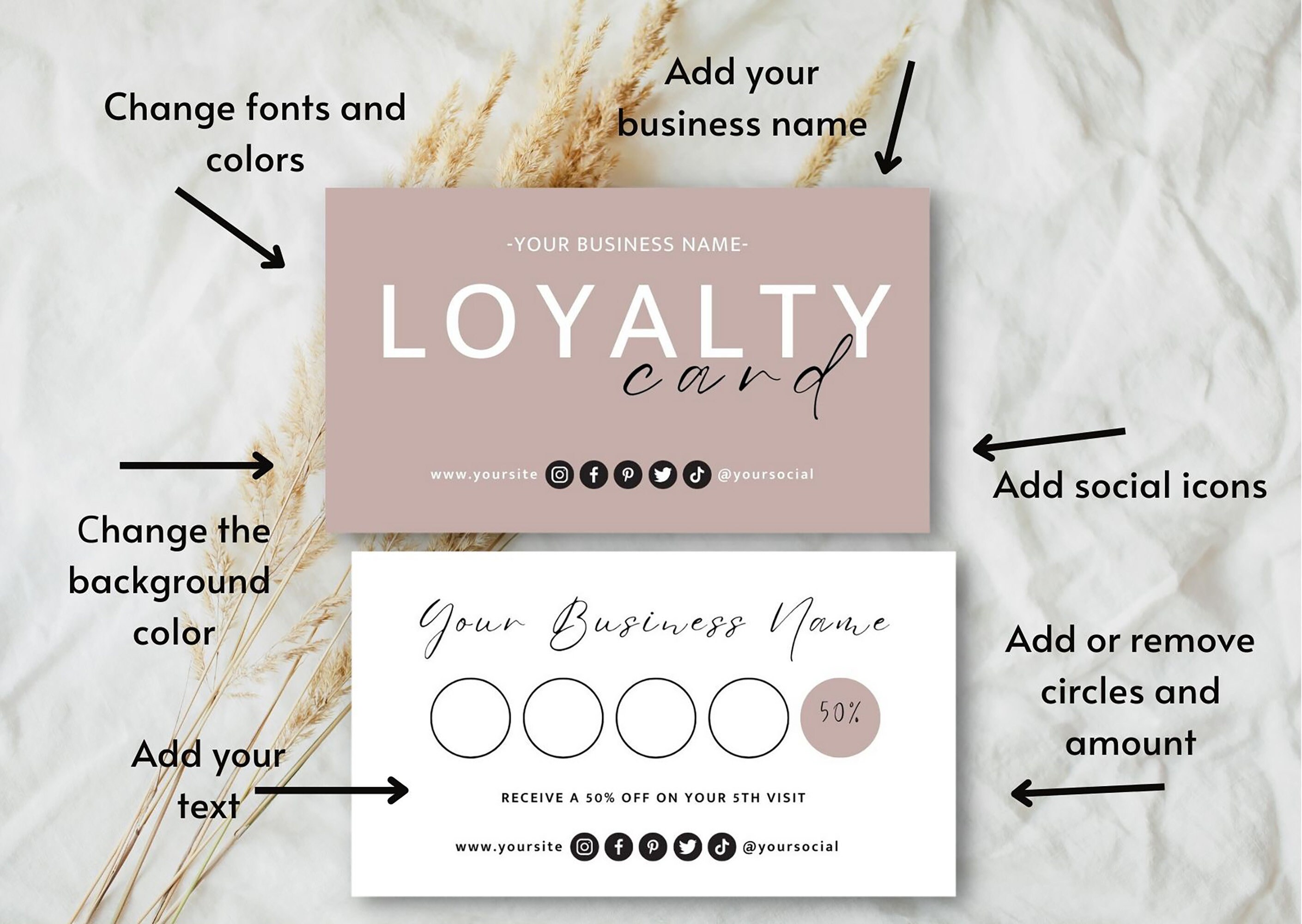 Boho Loyalty Card Template, Customer Loyalty Cards, DIY Editable ...