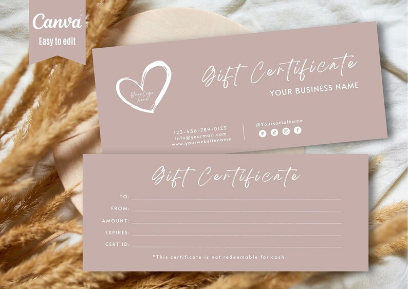 Gift Certificate Editable Canva Template, Printable Gift Card Etsy Shop ...