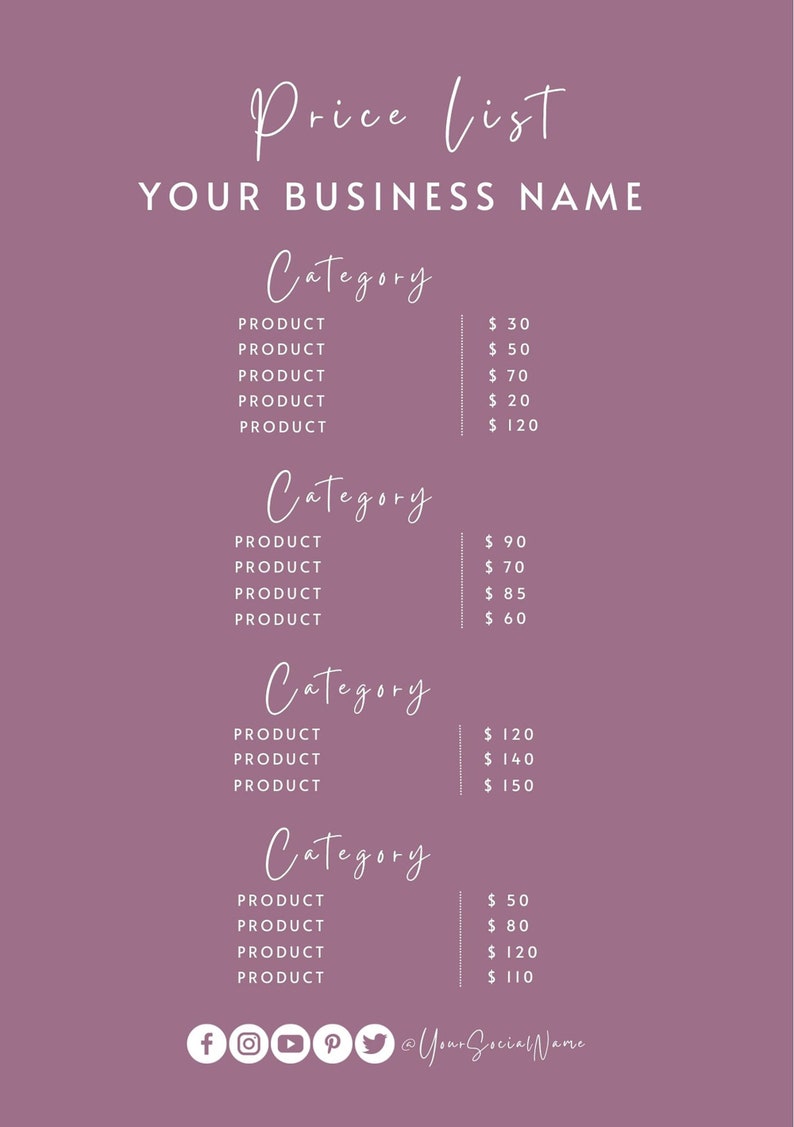 Craft Business Price List Template Small Business Price List - Etsy