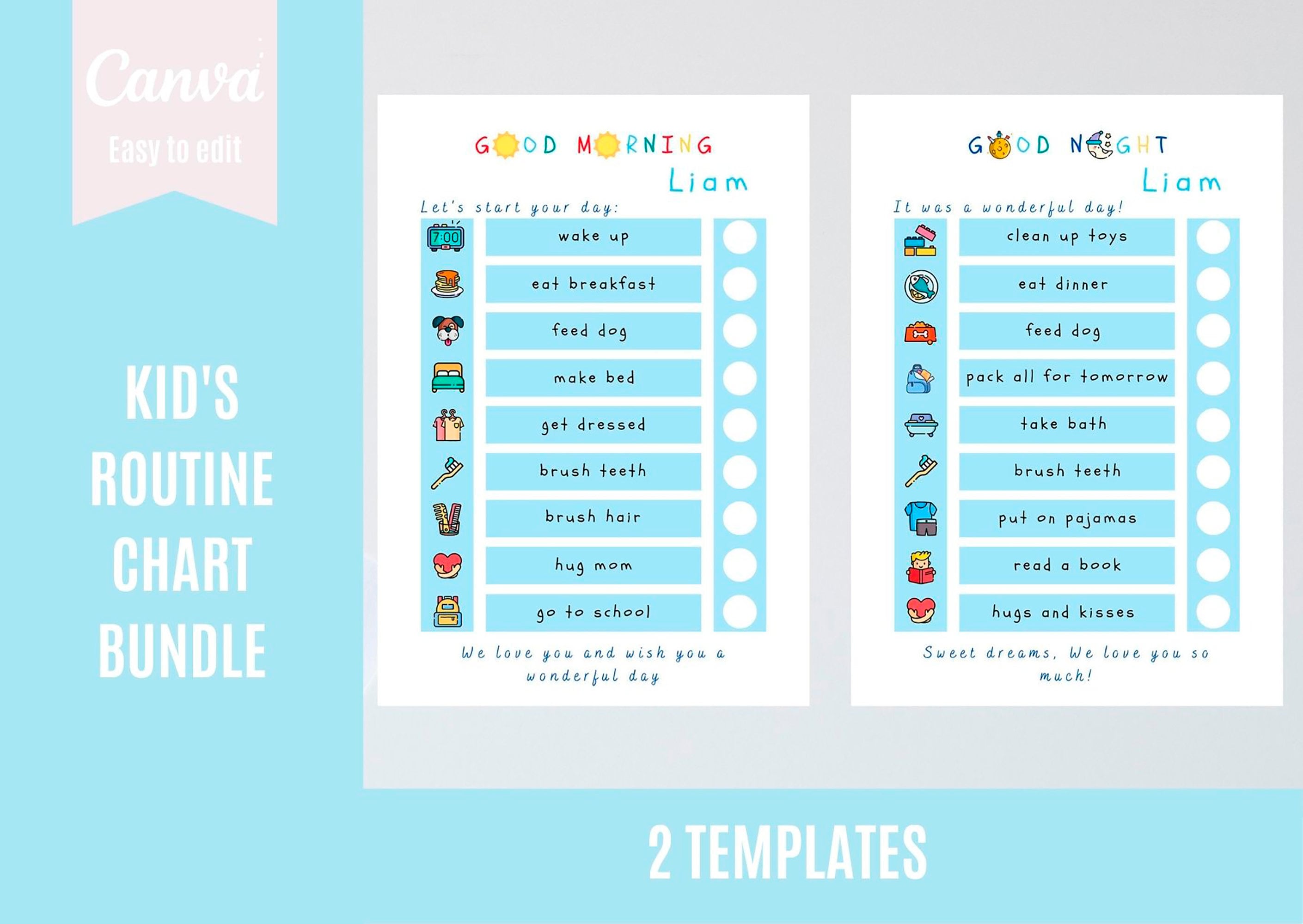 Daily Routine for Kids, Ready for School Routine Chart, Printable Tasks ...