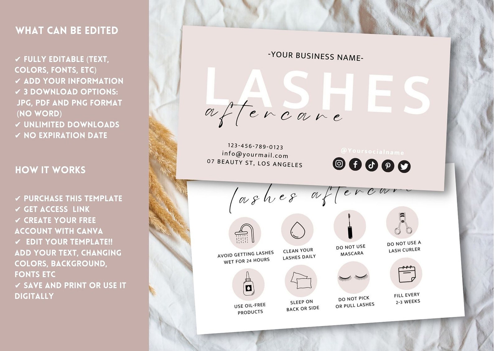 Boho Lash Aftercare Card Template, Lash Care Card, Lash Business Card ...