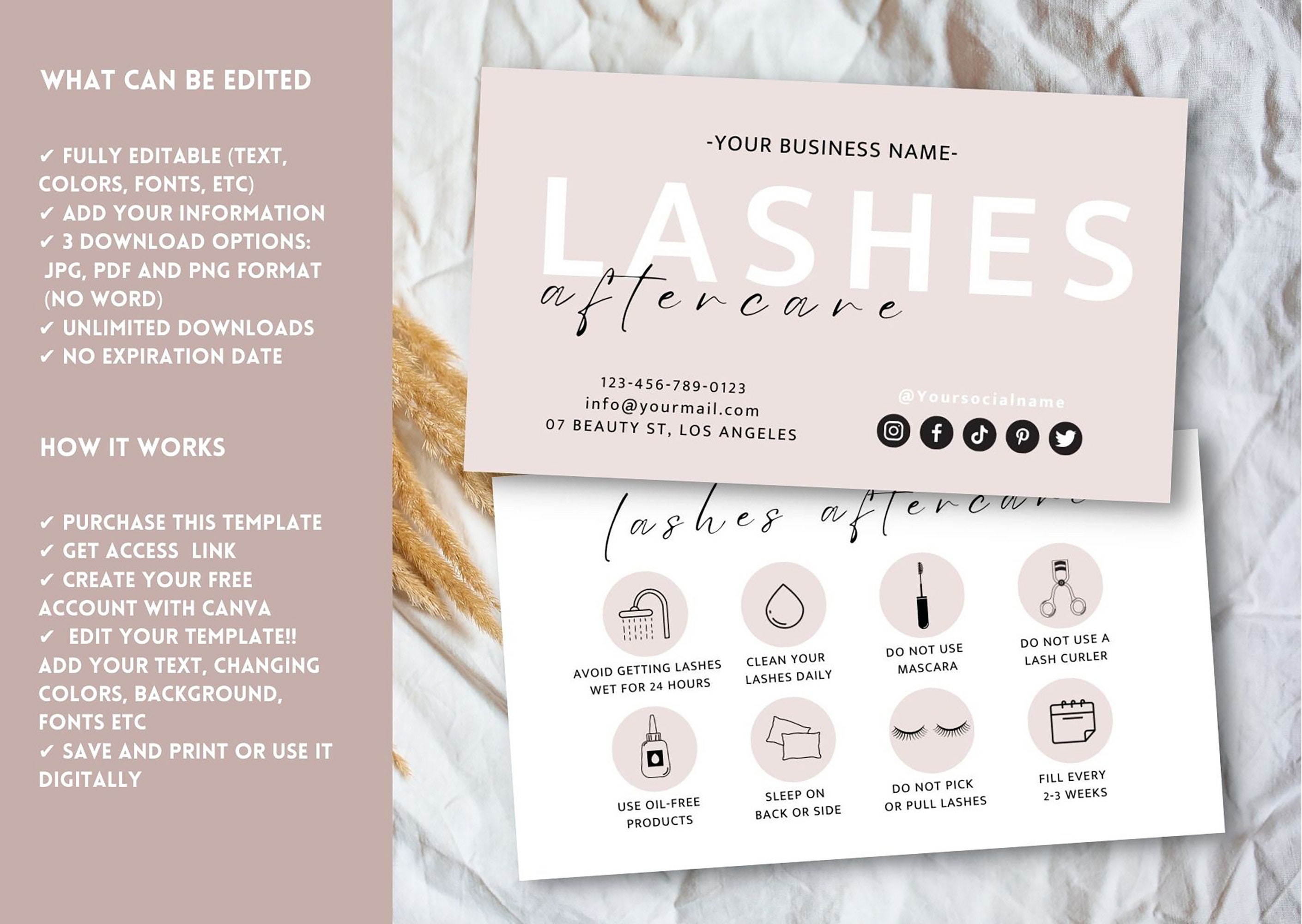 Boho Lash Aftercare Card Template, Lash Care Card, Lash Business Card ...