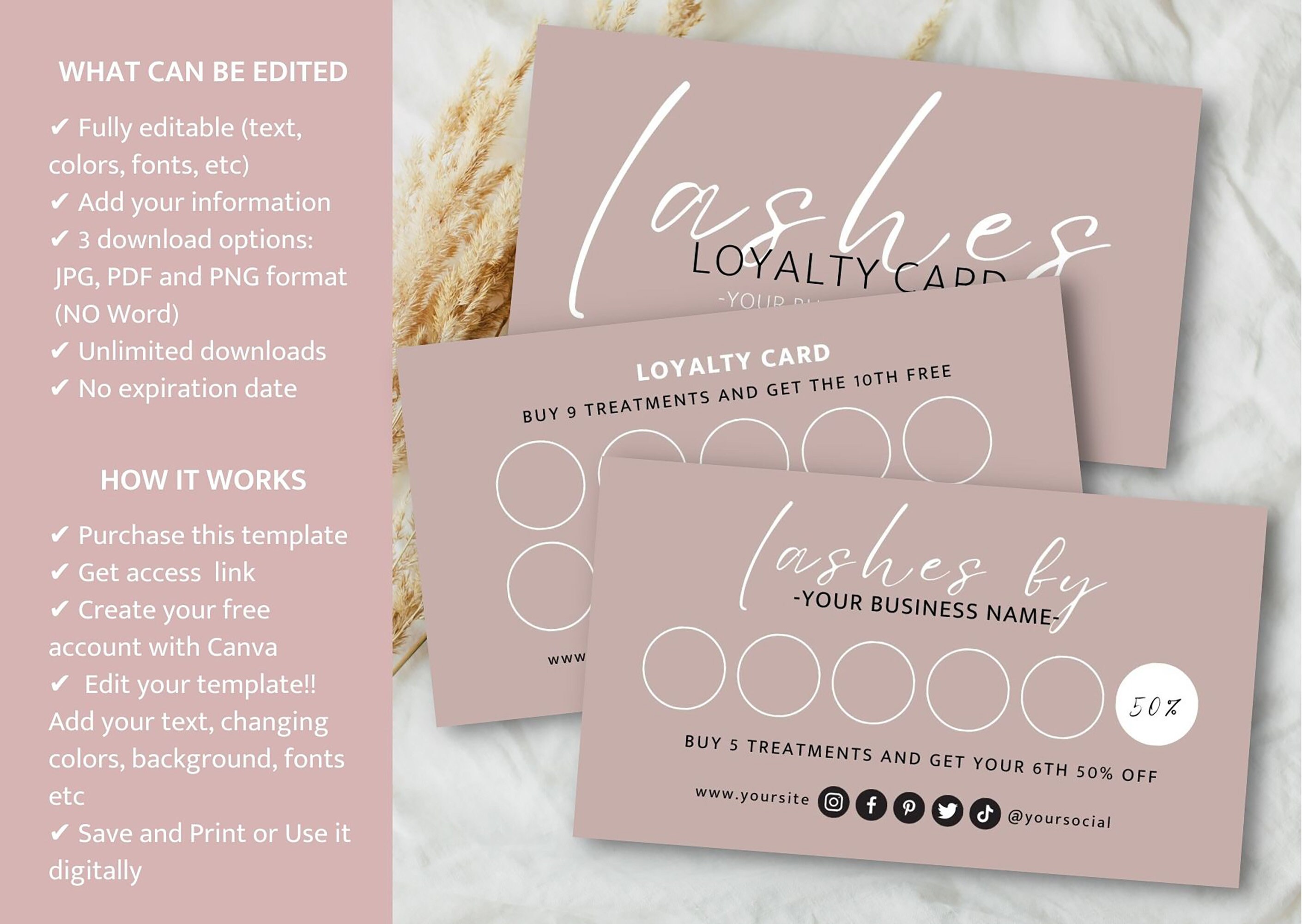 Lashes Loyalty Card Template, Printable Lash Tech Loyalty Card, Beauty ...