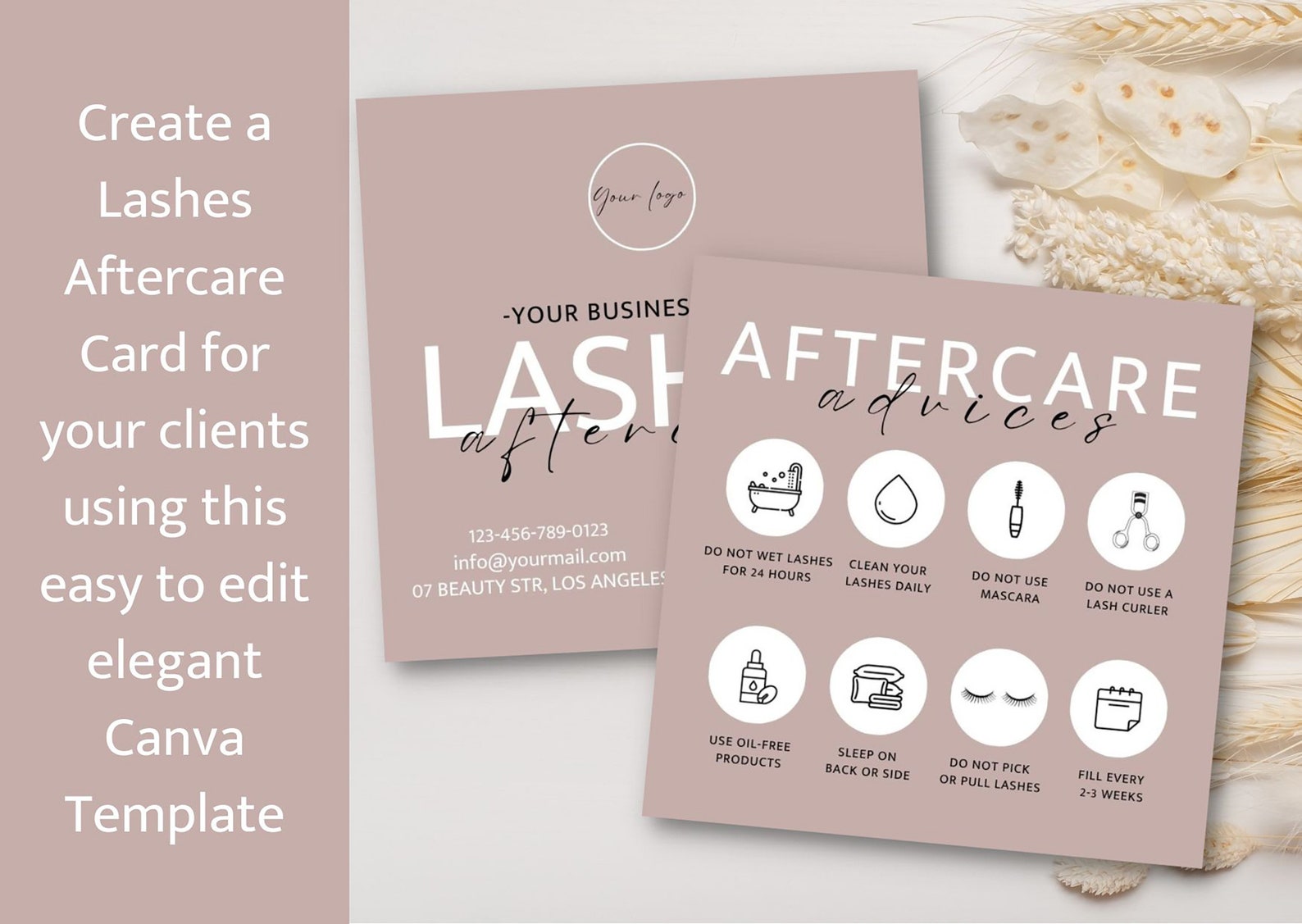 Boho Lash Aftercare Card Template, Lash Care Card, Lash Business Card ...