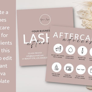 Boho Lash Aftercare Card Template, Lash Care Card, Lash Business Card ...