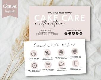 Printable Cake Care Card Template, Canva Editable Wedding Cake Care ...