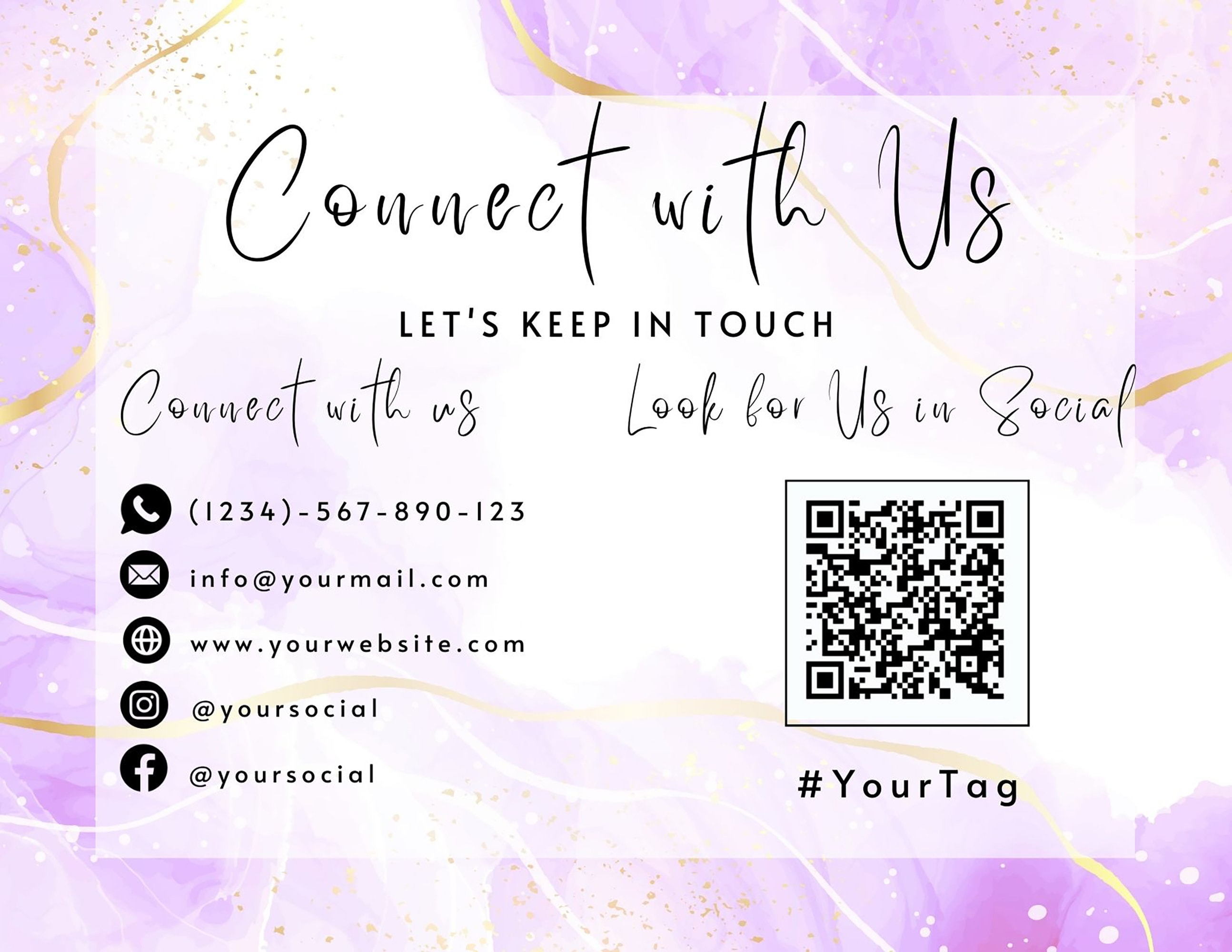 Editable Connect With Us Card, Social Media Sign, Follow Us on Social ...