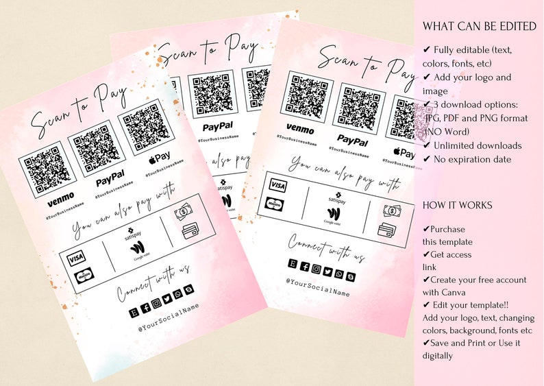 Scan to Pay Card Template Editable in Canva, QR Code Sign Template ...