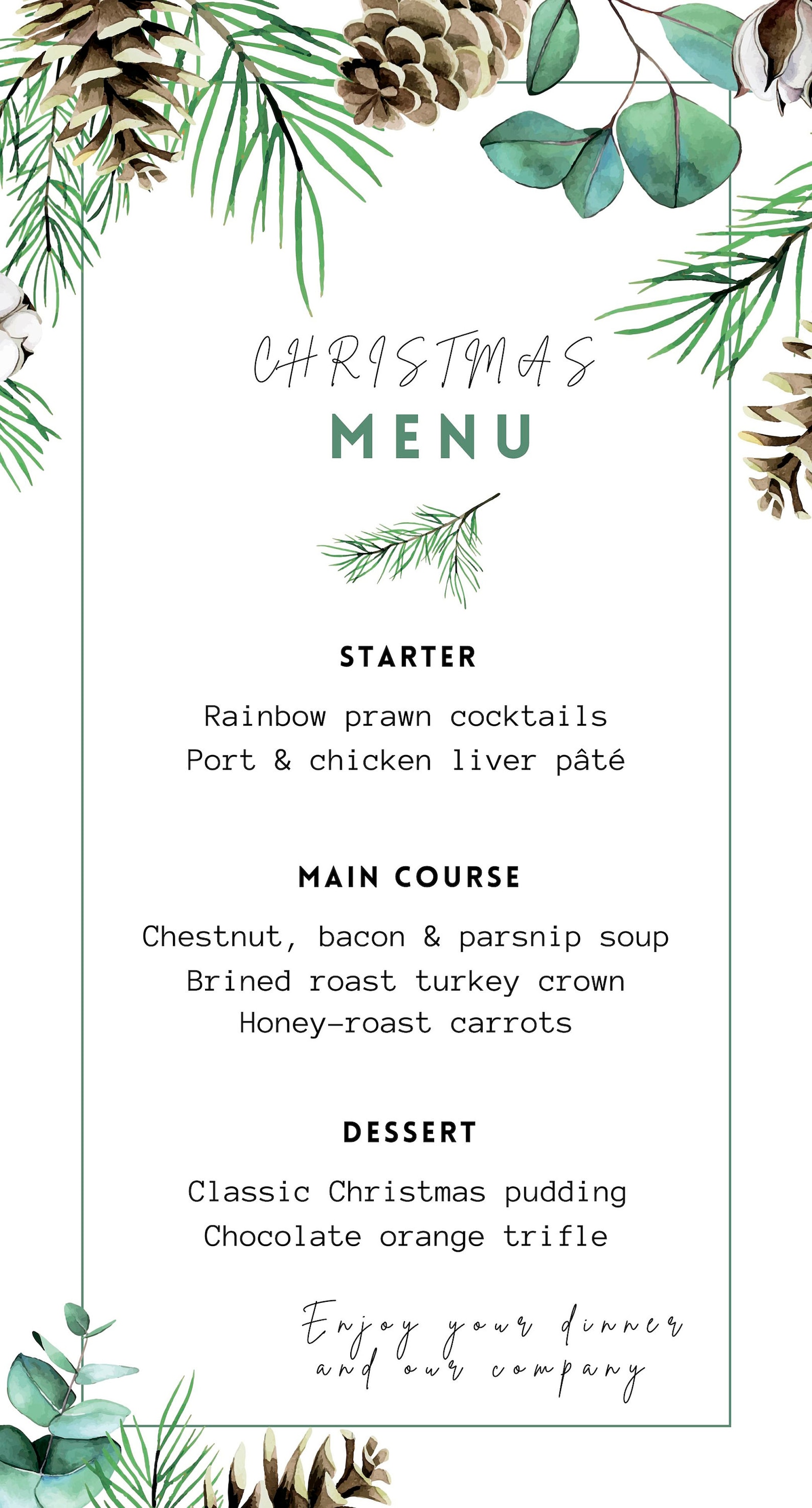 Christmas Menu Template Canva, Printable Christmas Menu, Holiday Menu ...