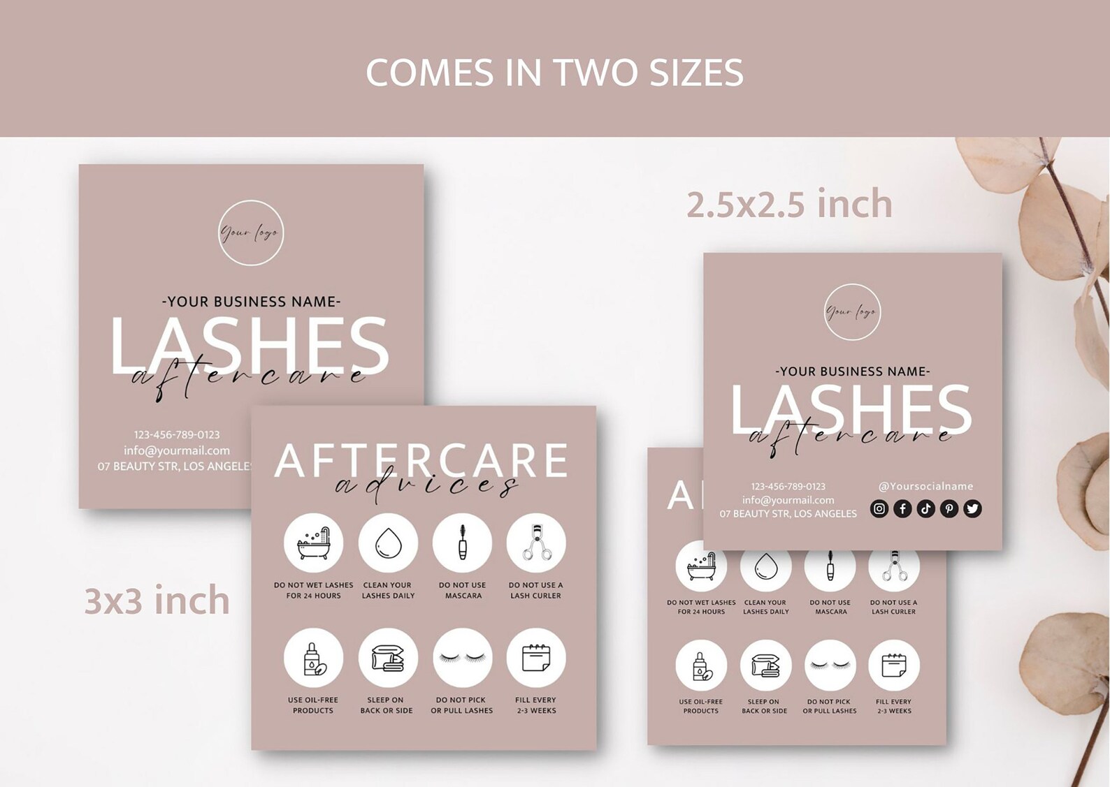 Boho Lash Aftercare Card Template, Lash Care Card, Lash Business Card ...