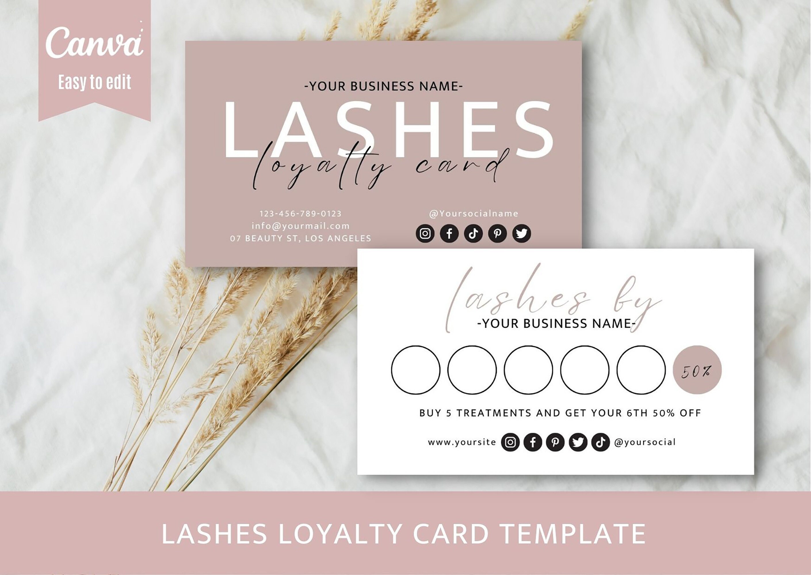 Lashes Loyalty Card Template, Printable Lash Tech Loyalty Card, Beauty ...