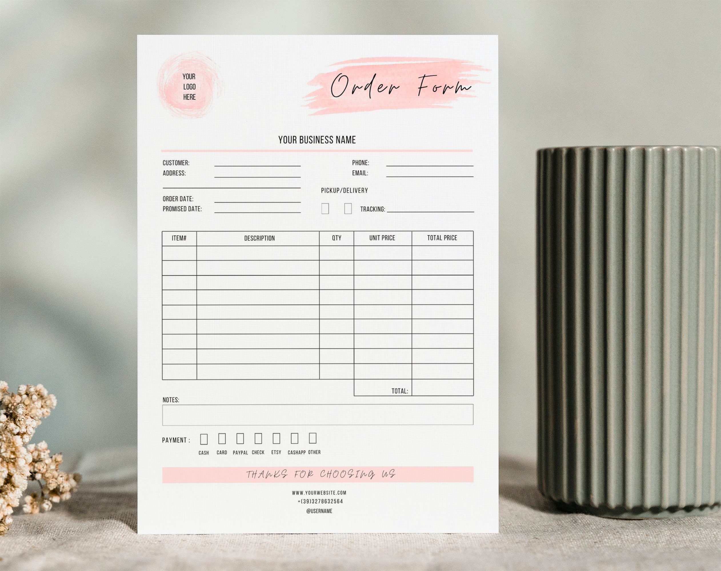 Order Form Template Editable on Canva, Printable Small Business Order ...