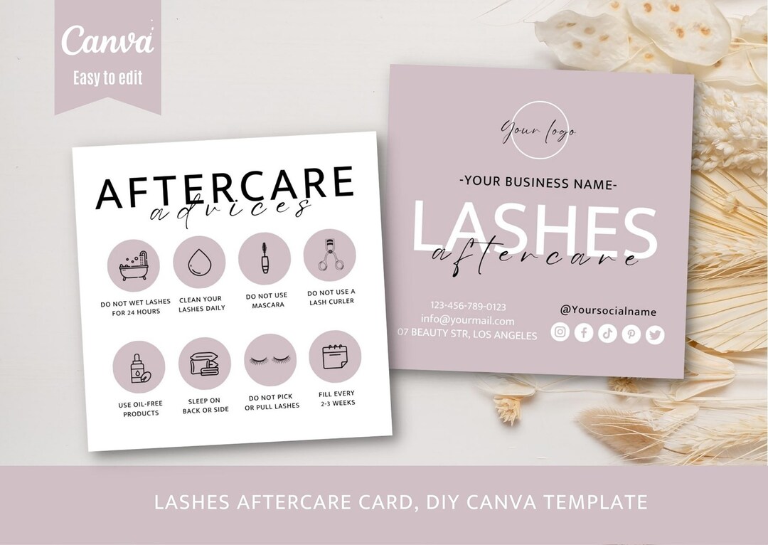 Boho Lash Aftercare Card Template, Lash Care Card, Lash Business Card ...