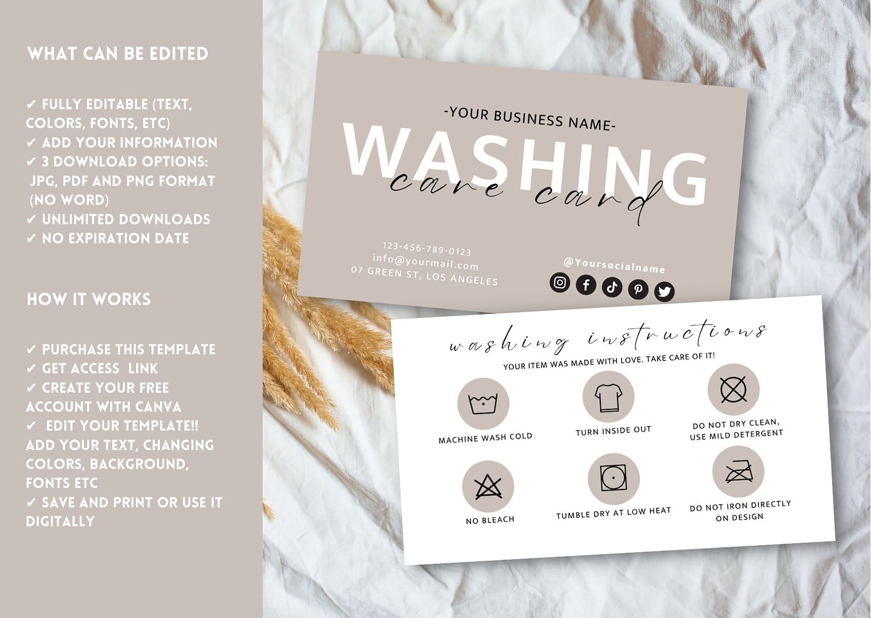 Editable Washing Instructions Canva Template, Boho Printable Apparel ...