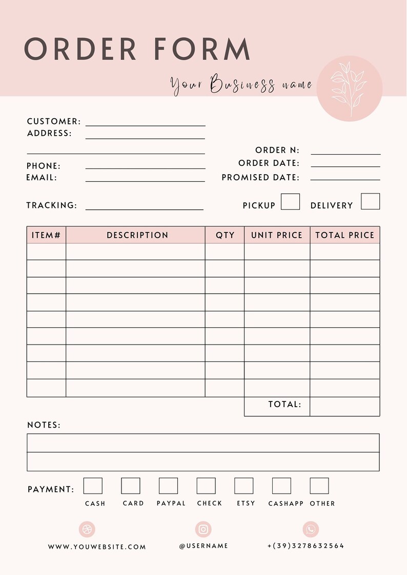 Order Form Template Editable on Canva Printable Pink Small - Etsy