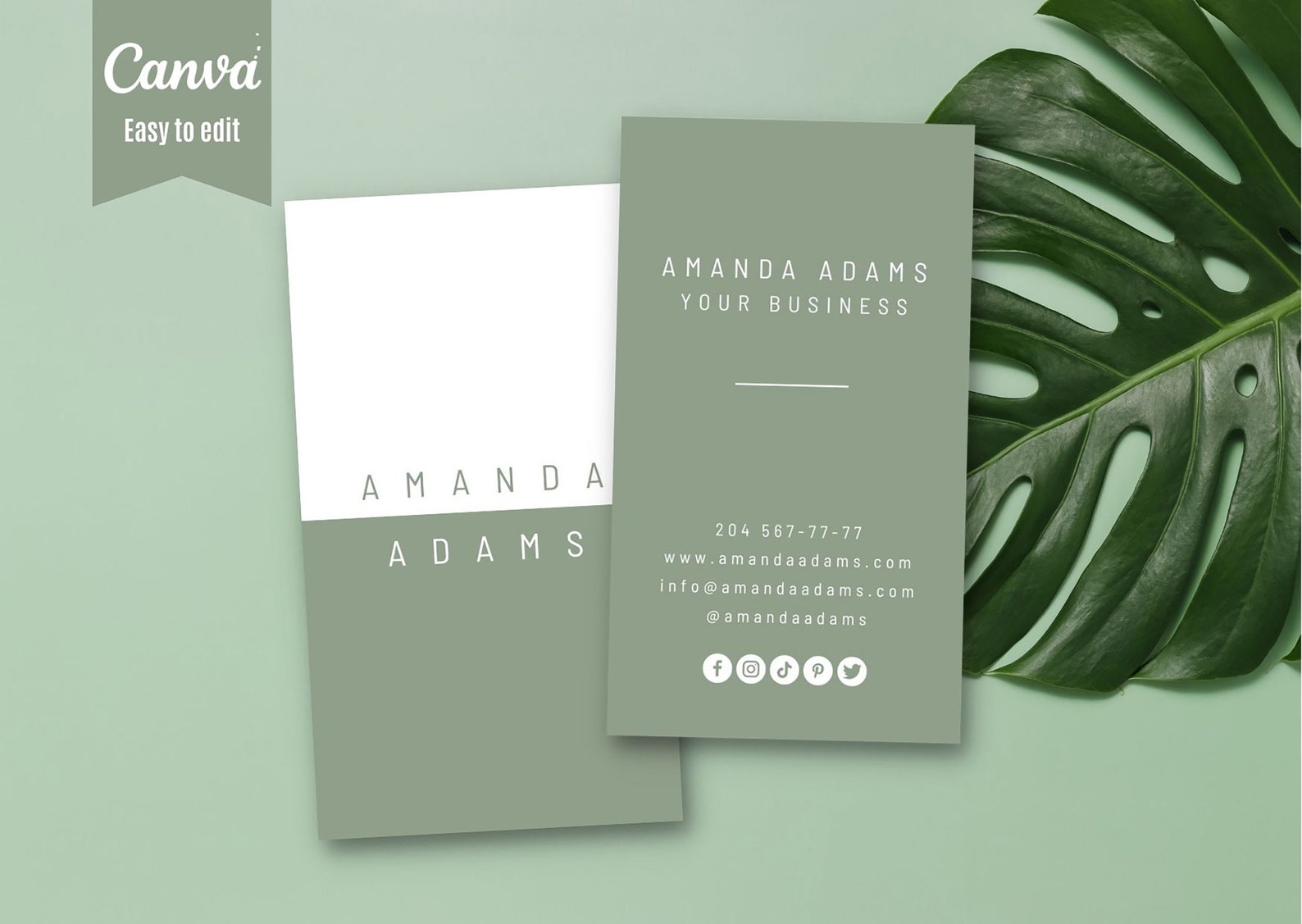 Editable Business Card Template, Sage Green Business Cards, DIY ...