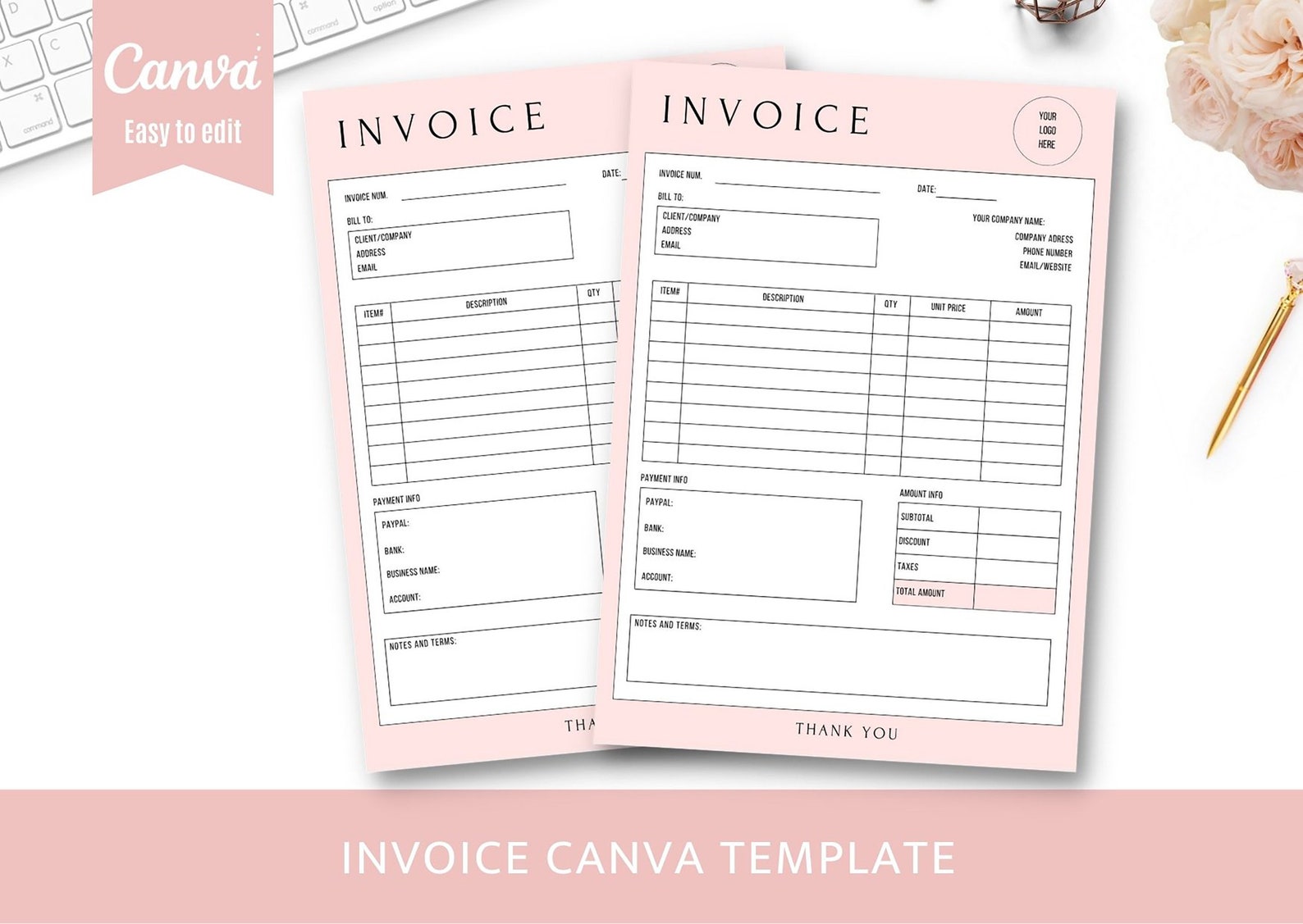 Invoice Template for Small Business, Editable Custom Order Form ...