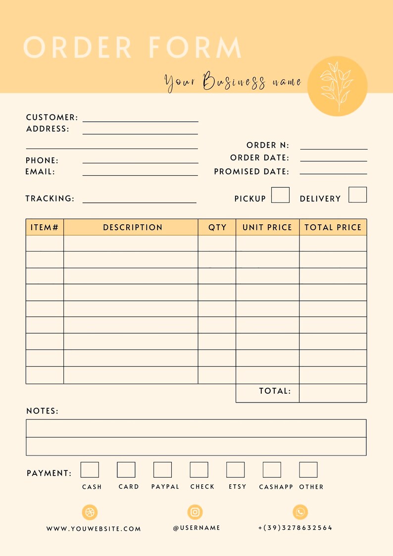 Small Business Order Form, Printable Craft Business Order Forms ...