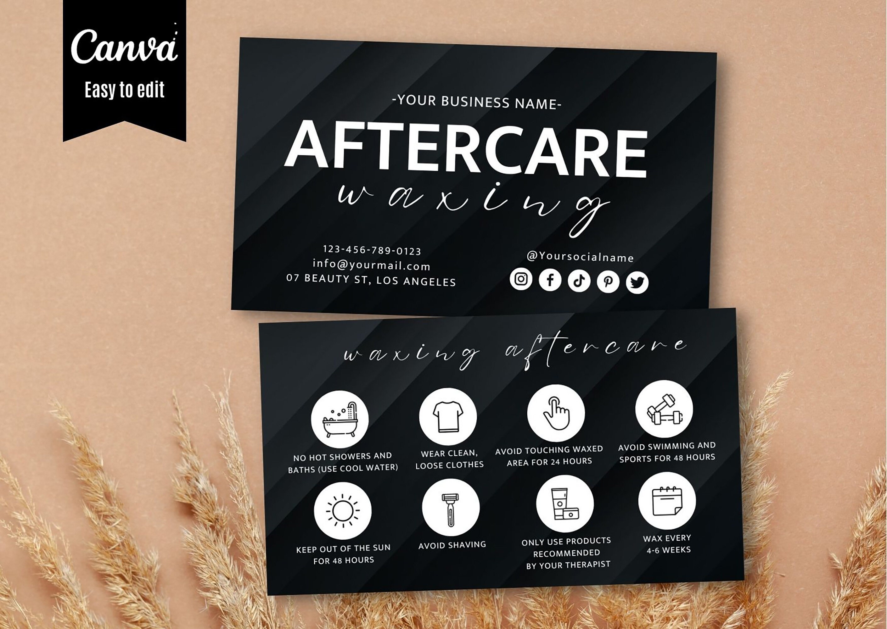 Black Waxing Aftercare Card, Hair Wax Care Card, Waxing Aftercare Cards ...