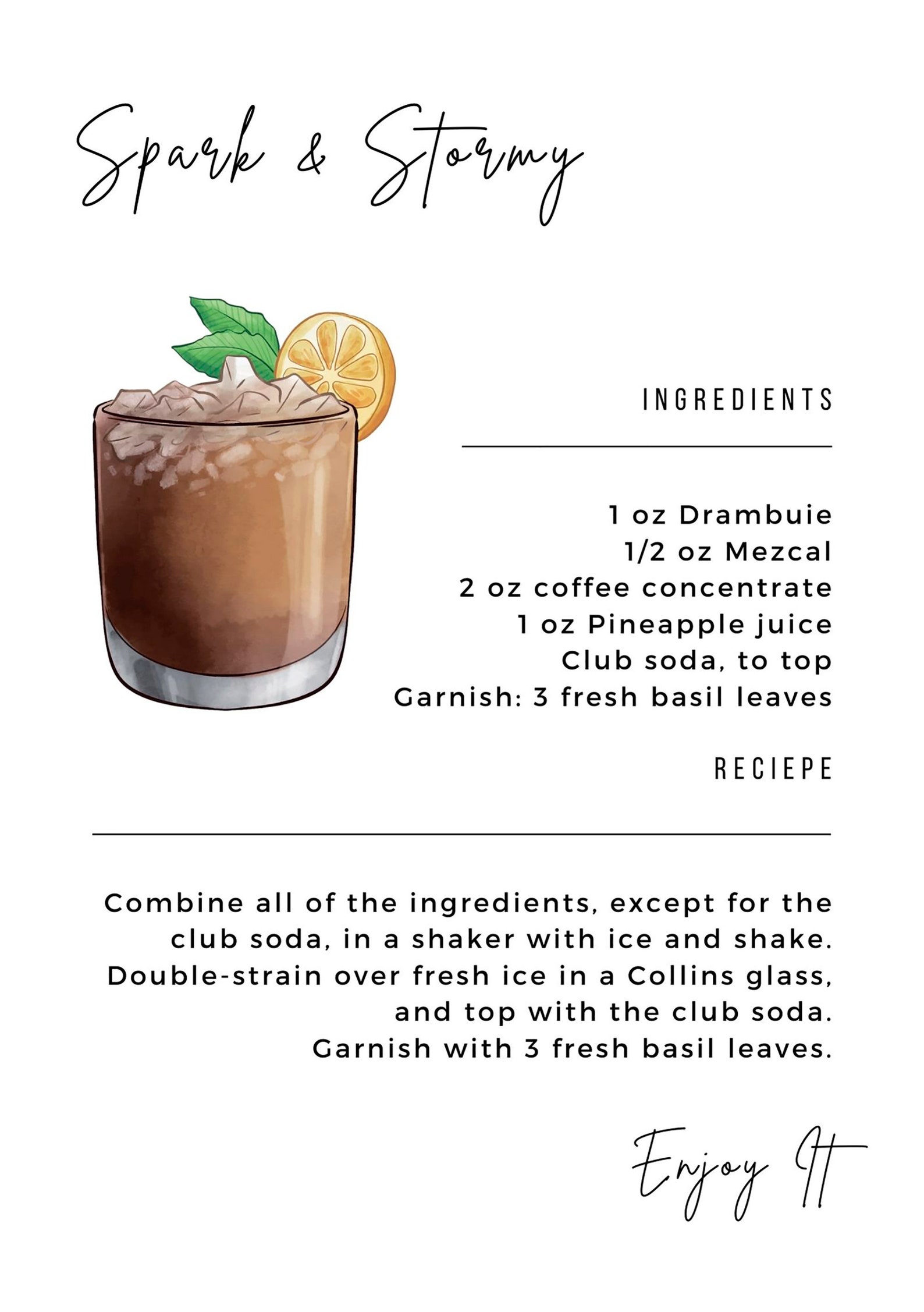 Cocktail Recipe Card Template Canva, Drink Recipe Cards Printable, Bar ...