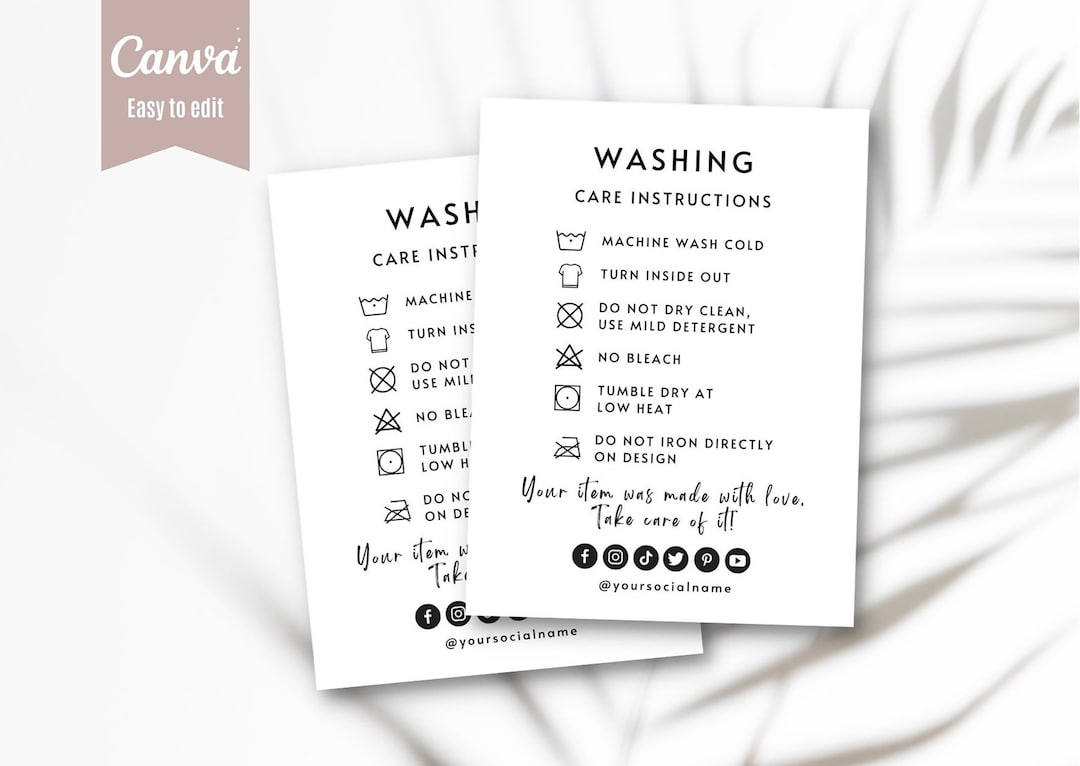 Editable Washing Instructions Canva Template, Minimal Printable Apparel ...