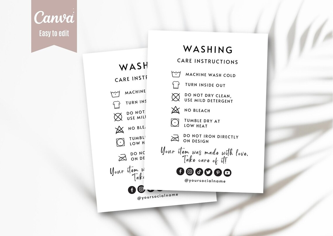 Editable Washing Instructions Canva Template, Minimal Printable Apparel ...