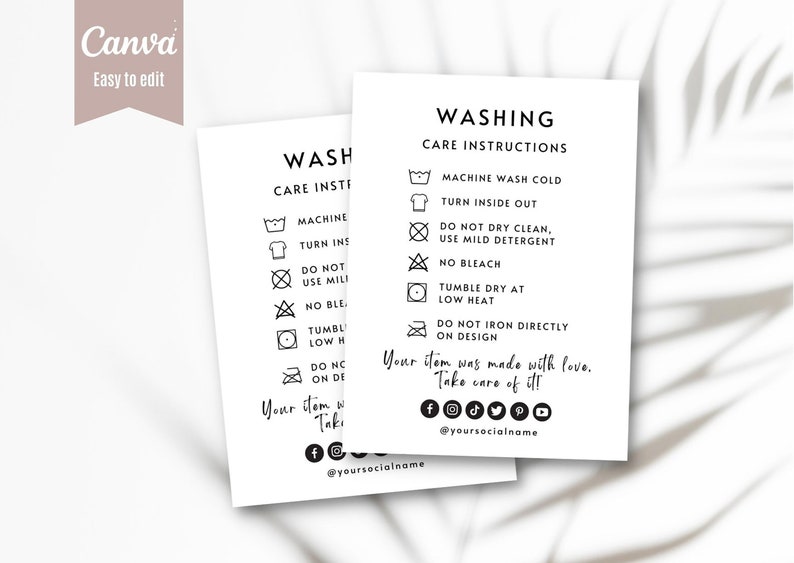 Editable Washing Instructions Canva Template, Minimal Printable Apparel ...