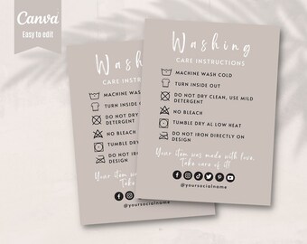 Editable Washing Instructions Care Card Template Printable - Etsy