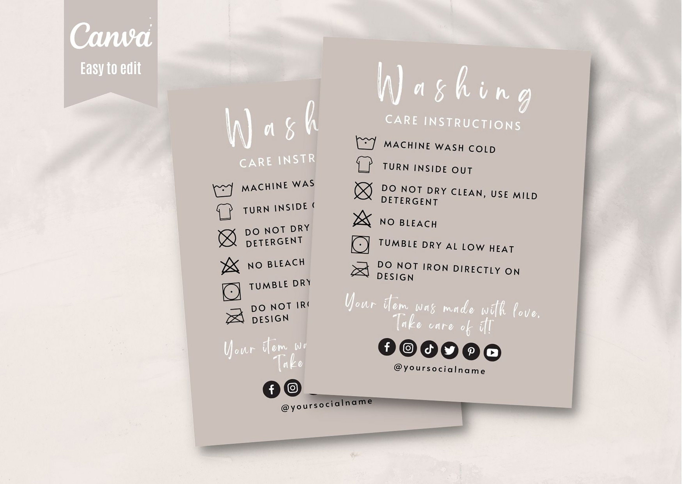 Editable Washing Instructions Canva Template, Boho Printable Apparel ...