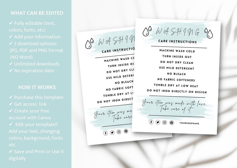 Editable Washing Instructions Canva Template Minimal - Etsy