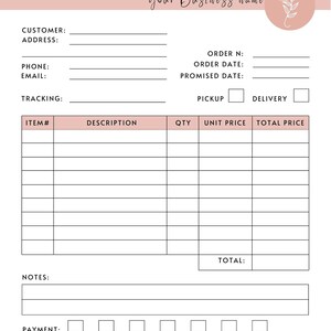 Order Form Template Printable Small Business Order Forms - Etsy