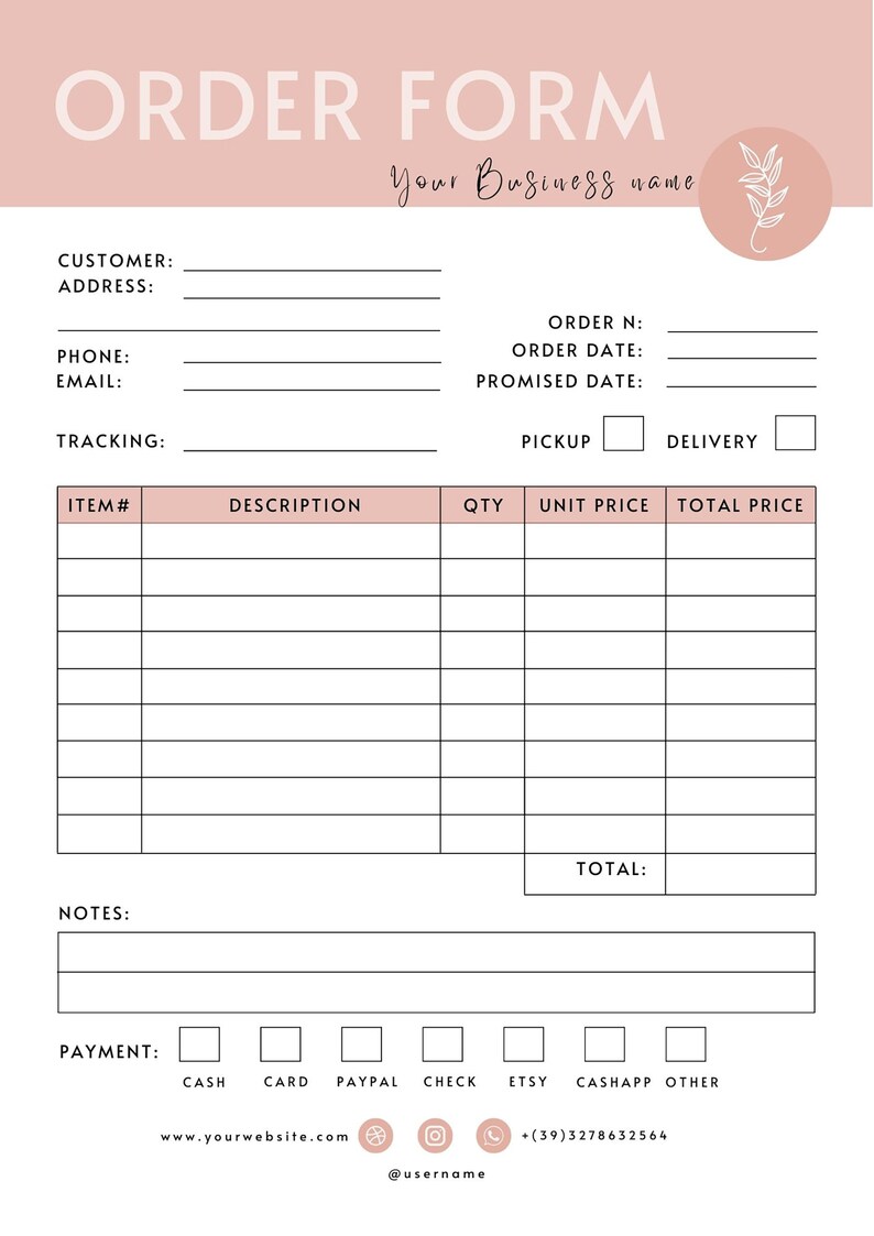 Order Form Template Printable Small Business Order Forms - Etsy