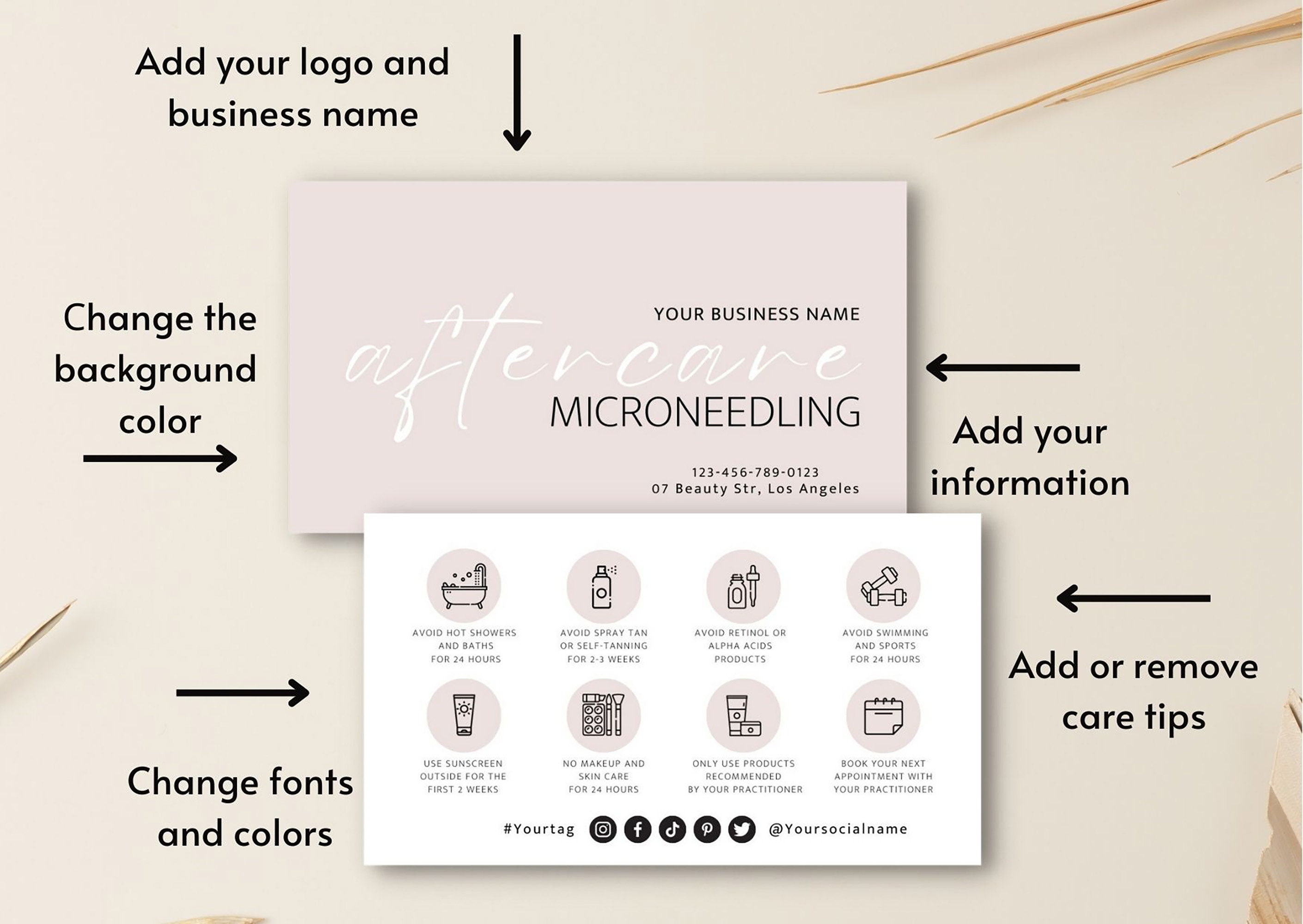 Microneedling Aftercare Card Template, Aftercare Card Editable Canva ...
