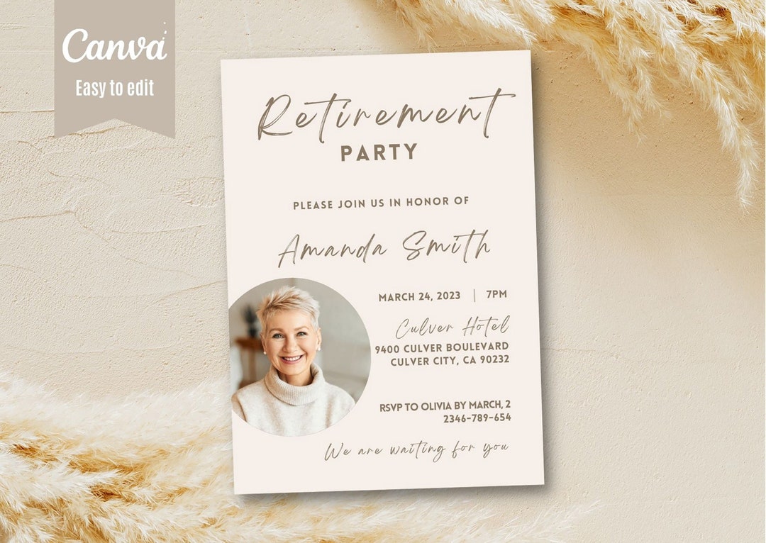 Boho Retirement Party Invitation Card With Photo, Retirement ...