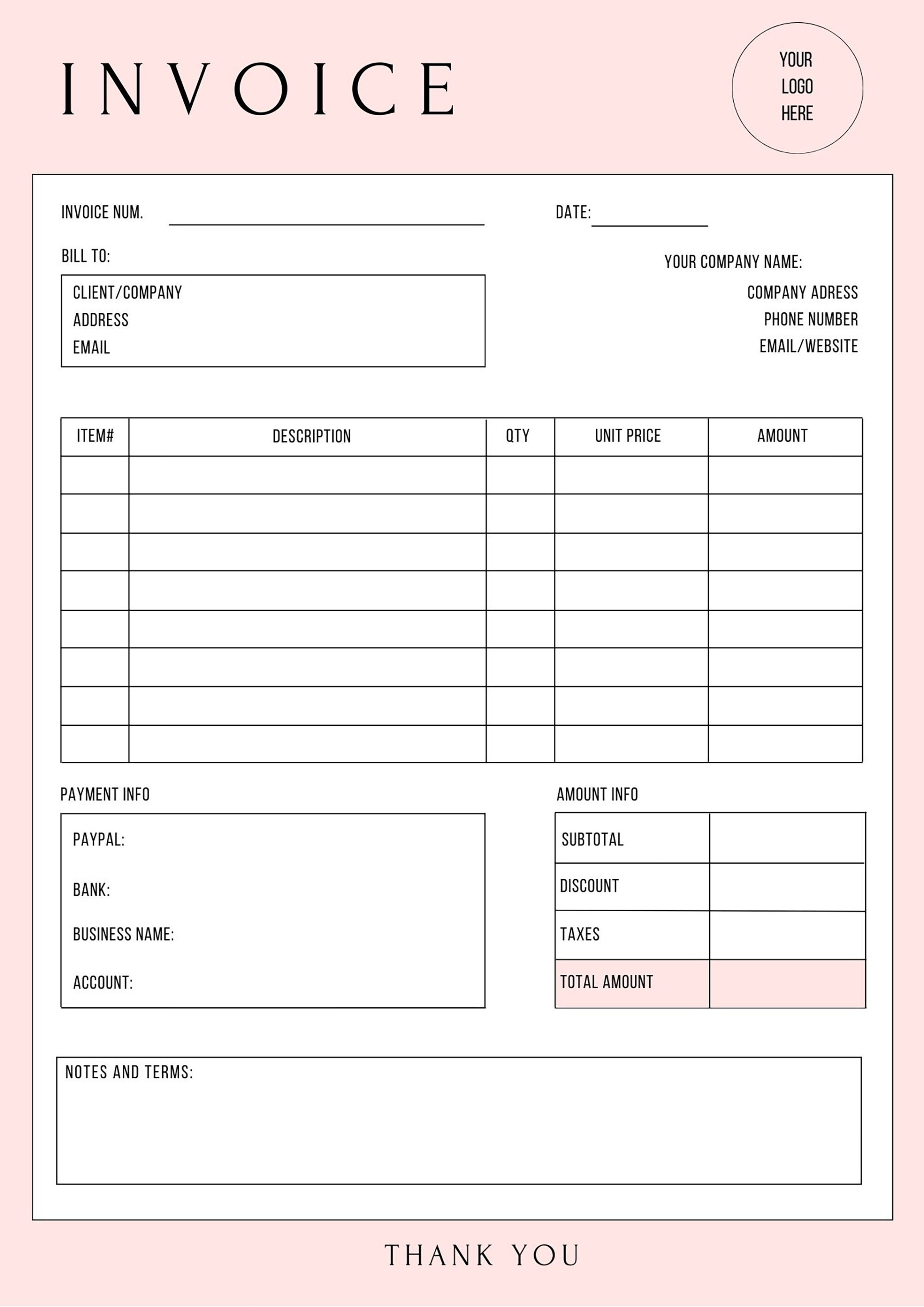 Invoice Template for Small Business, Editable Custom Order Form ...