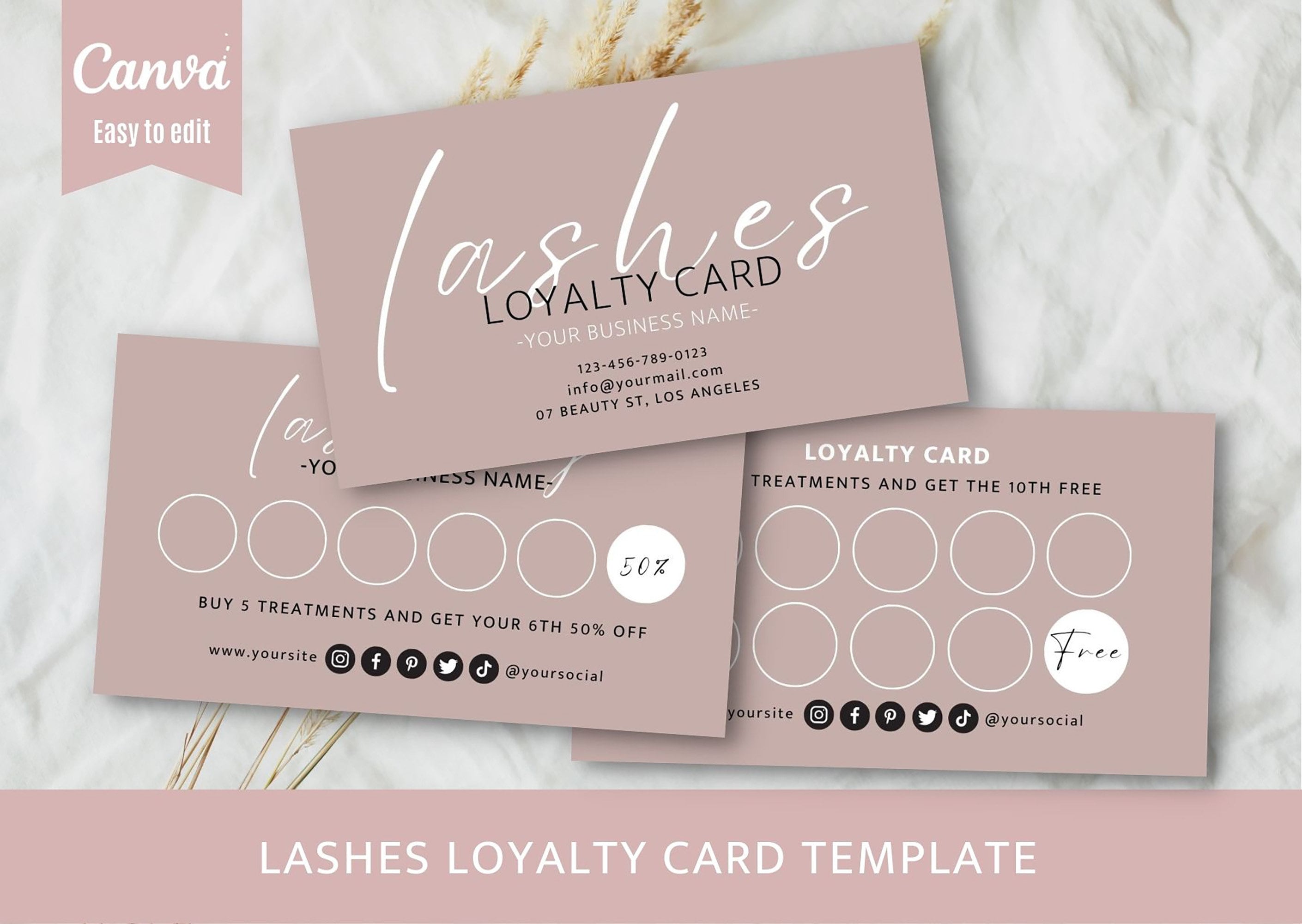 Lashes Loyalty Card Template, Printable Lash Tech Loyalty Card, Beauty ...