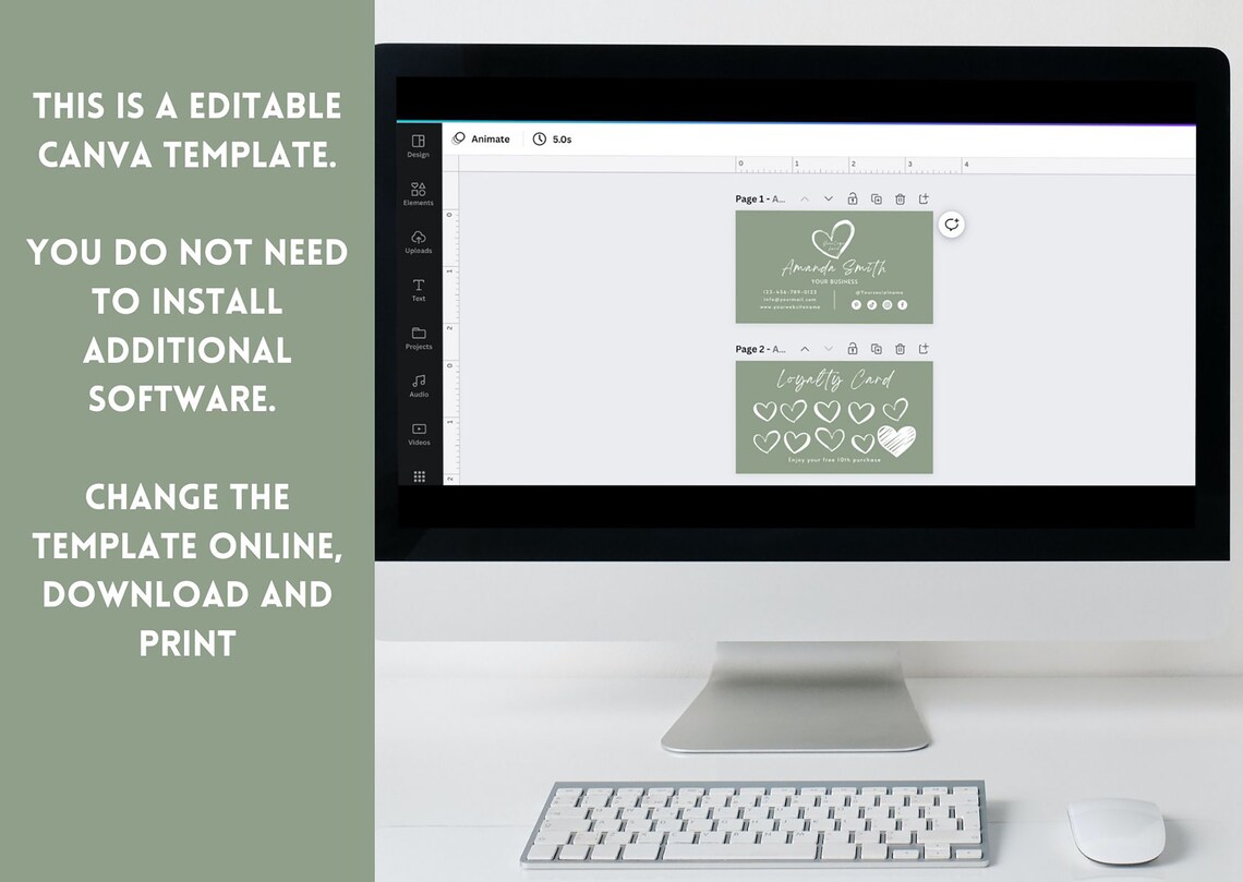 Green Loyalty Card Template, Customer Loyalty Cards, DIY Editable ...