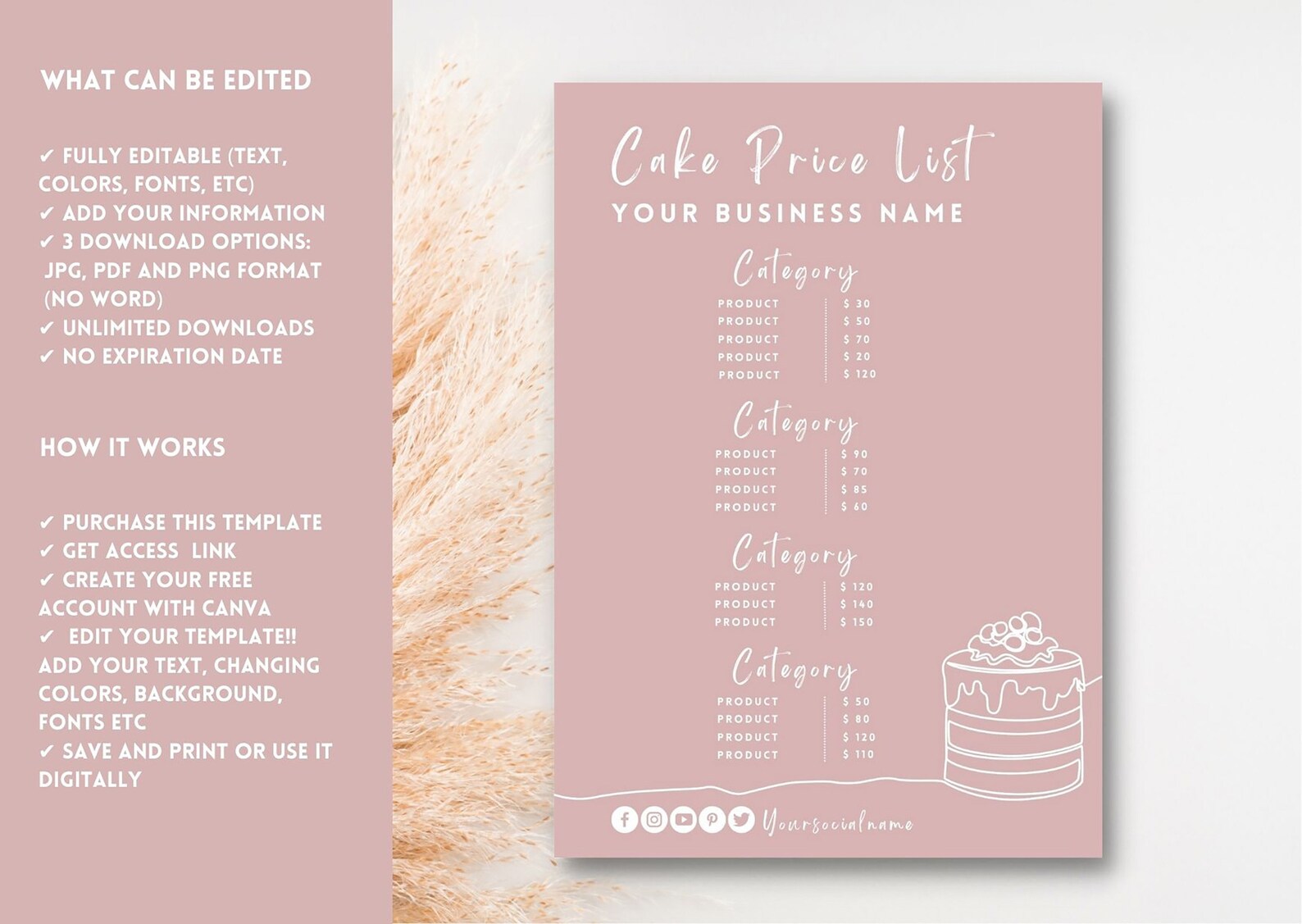 Cake Price List Template, Bakery Business Price List, Bakery Menu ...
