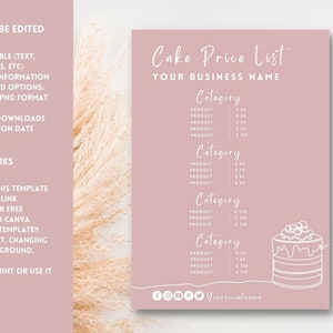 Cake Price List Template, Bakery Business Price List, Bakery Menu ...