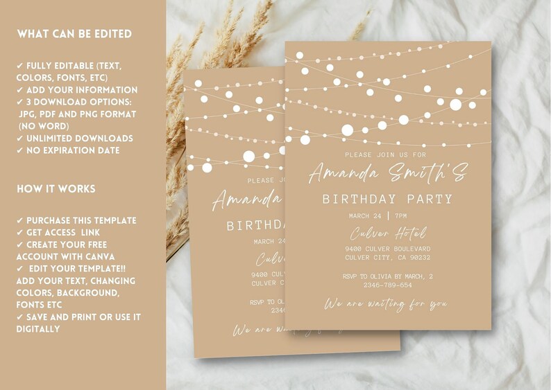 Boho Birthday Party Invitation Card, Celebration Invite Canva Template ...